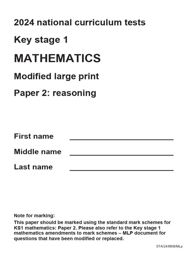 STA248808Mle 2024 ks1 Mathematics MLP Paper2 Reasoning | PDF ...