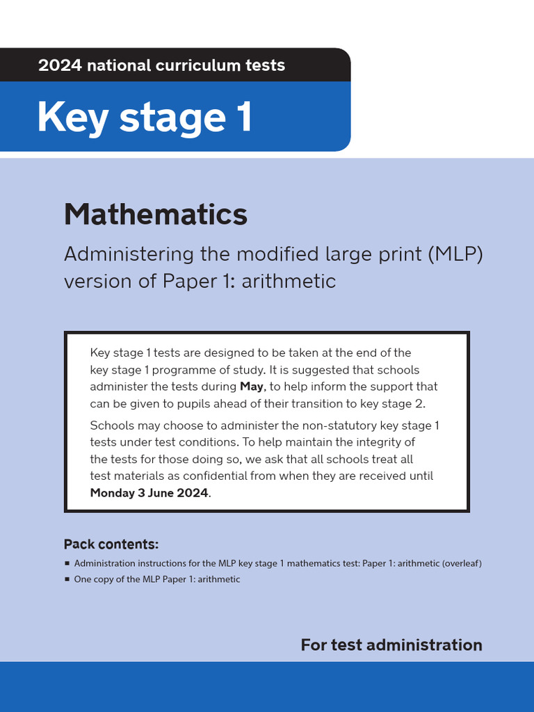 STA248843MLe 2024 ks1 Mathematics Administering MLP Paper1 Arithmetic ...
