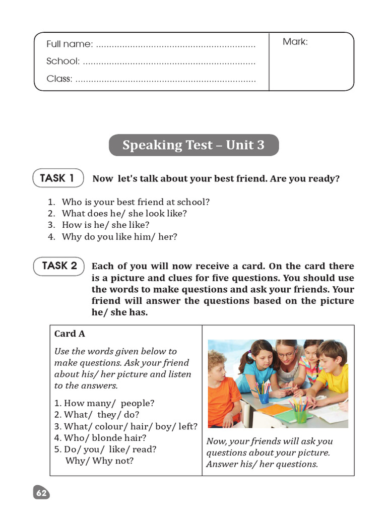 Speaking Test - Unit 3 | PDF