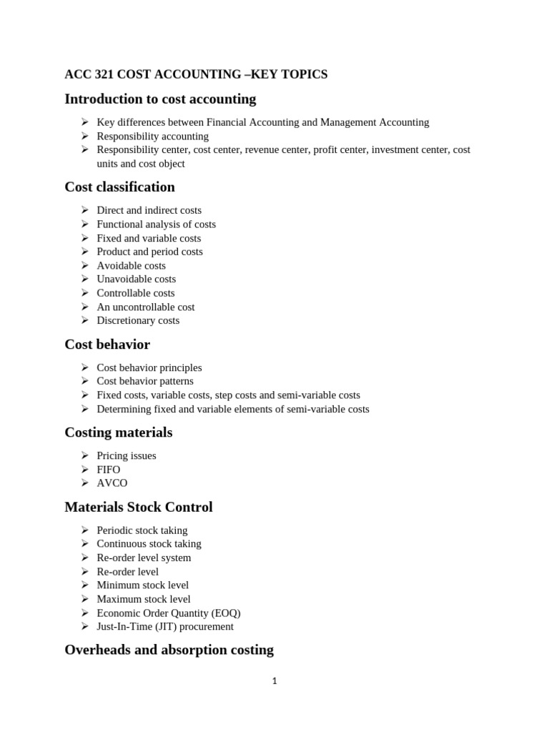 Key Topics ACC 321 Cost Accounting (1) - 1 | PDF | Cost Accounting ...