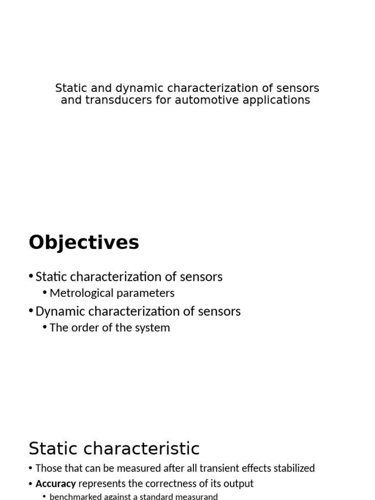Static and Dynamic Characterization of Sensors and Transducers For ...