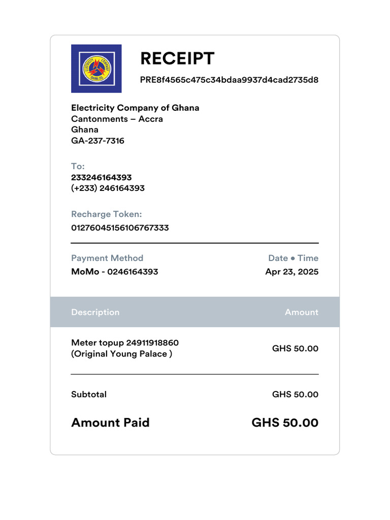 ECG PowerApp Receipt PR8 | PDF
