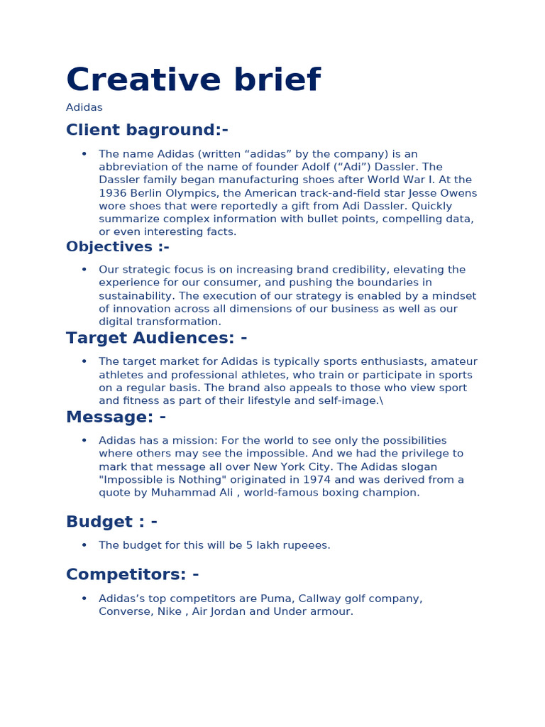 Adidas Creative Brief Overview | PDF