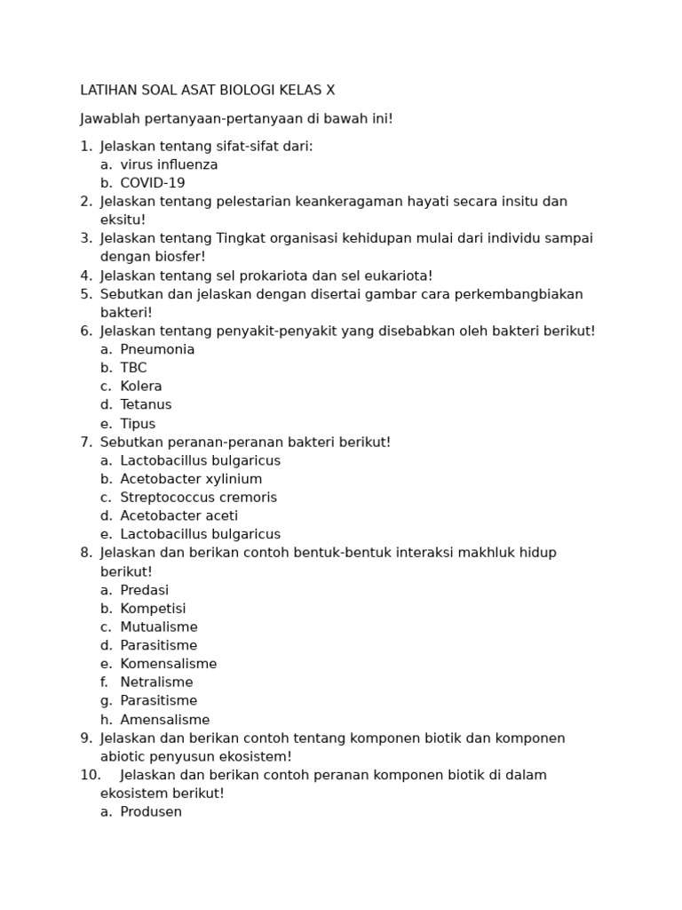 Latihan Soal Asat Biologi Kelas X | PDF