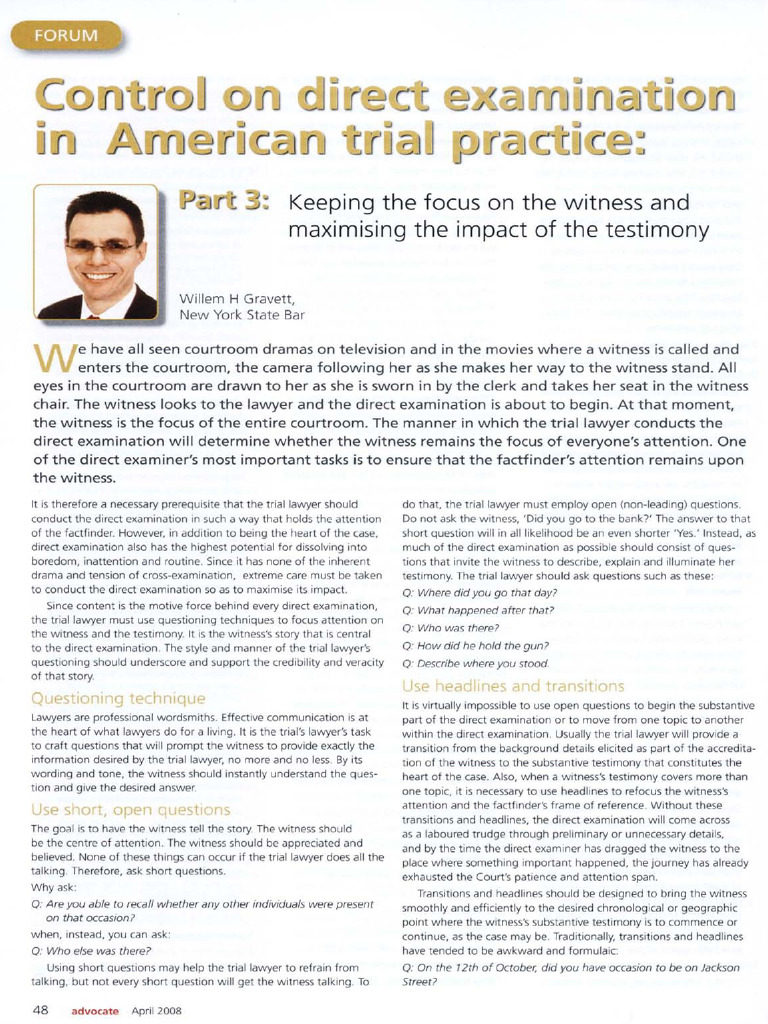 Gravett Control On Direct Examination in American Trial Practice Part 3 ...