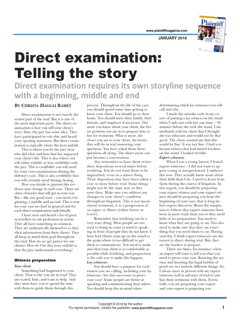 Ramey - Direct Examination - Telling The Story - Plaintiff Magazine ...