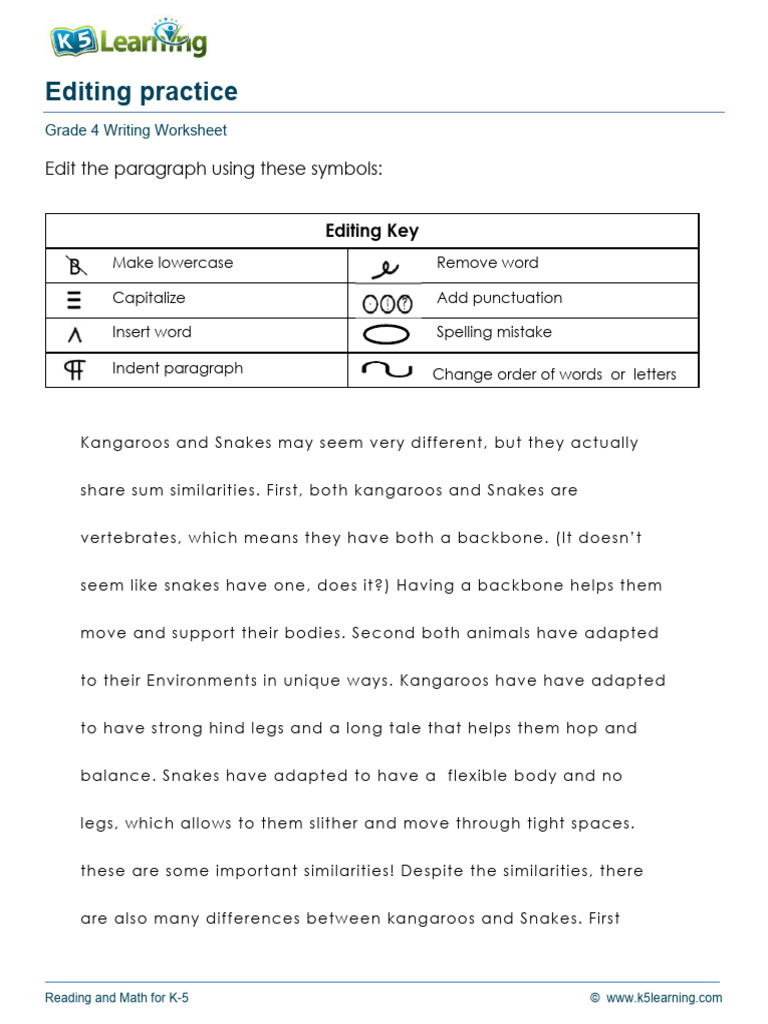 Grade 4 Editing Practice Bwa | PDF | Snake | Paragraph