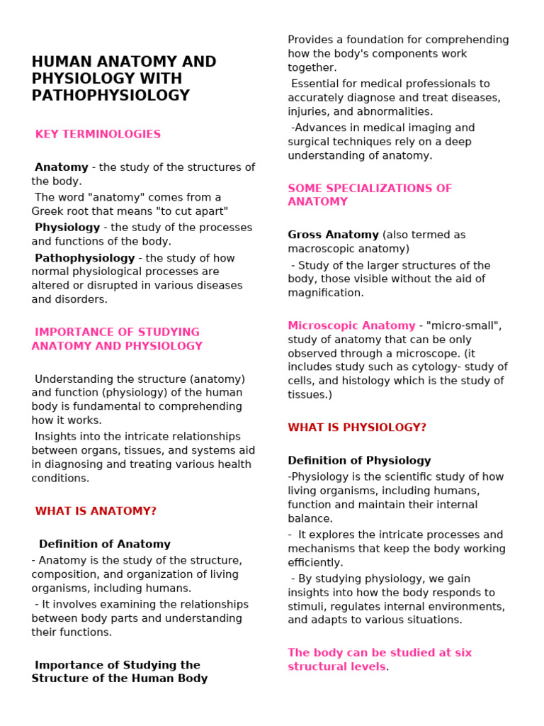 Human Anatomy and Physiology With Pathophysiology | PDF | Human Body ...