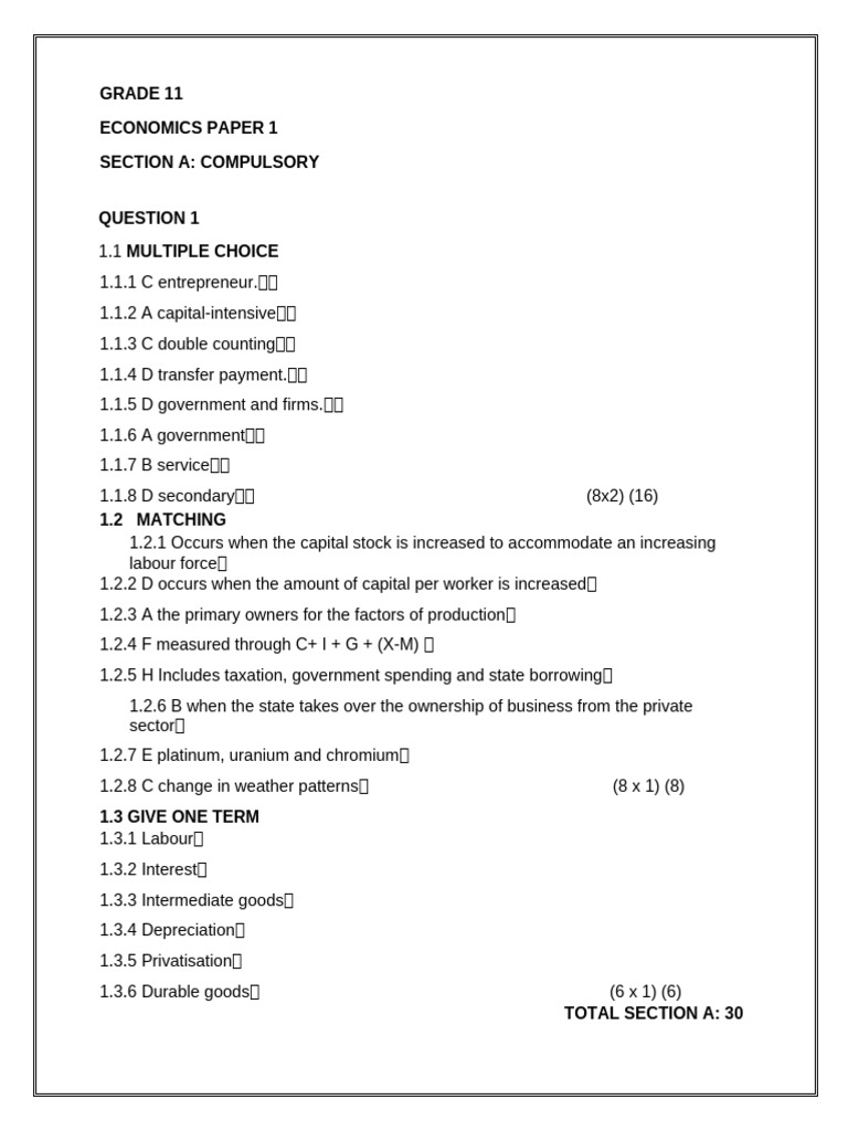 Economics GR 11 MEMO Paper 1 | PDF | Gross Domestic Product | Economics