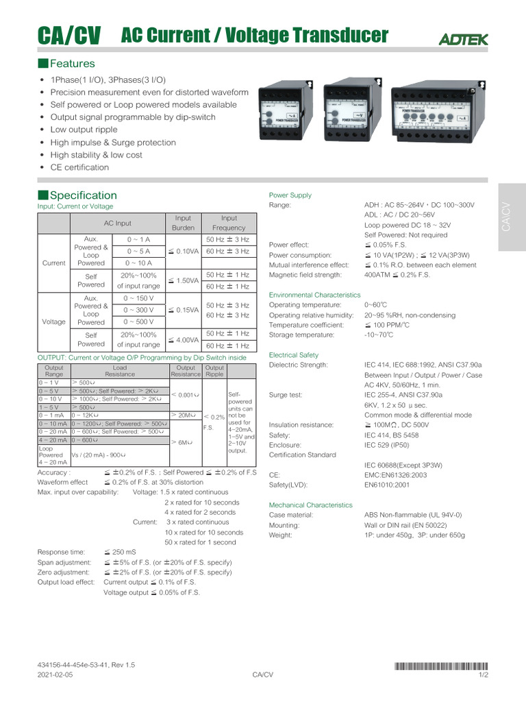 B1 01 CAV DataSheet EN V15 210205 | PDF | Alternating Current | Power ...