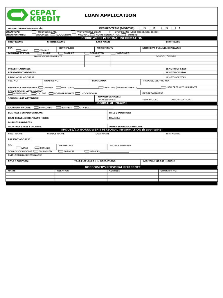 CEPAT Loan Application Form-Updated | PDF | Loans | Banking
