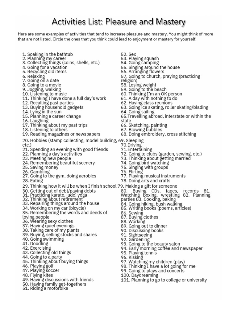 List of Activities For Activity Planning | PDF