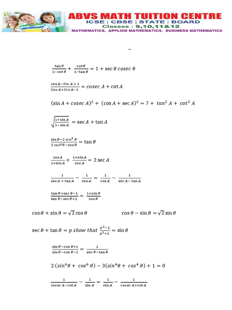 Class 10 Trigonometry Worksheet | PDF | Mathematical Relations ...