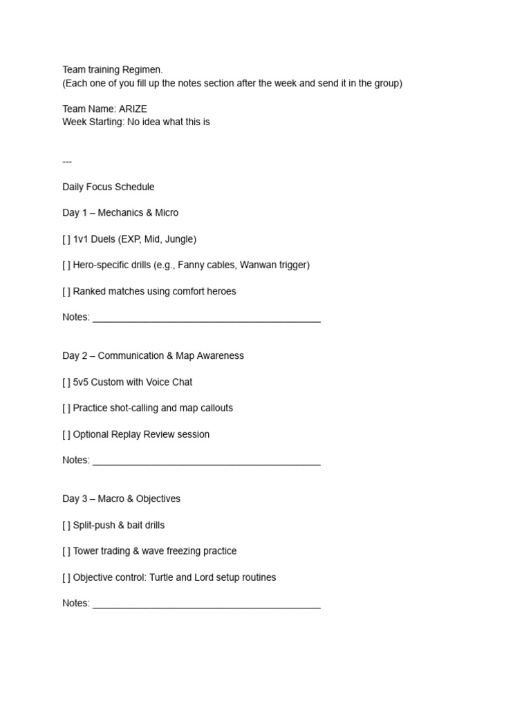 Training Regimen For Team | PDF