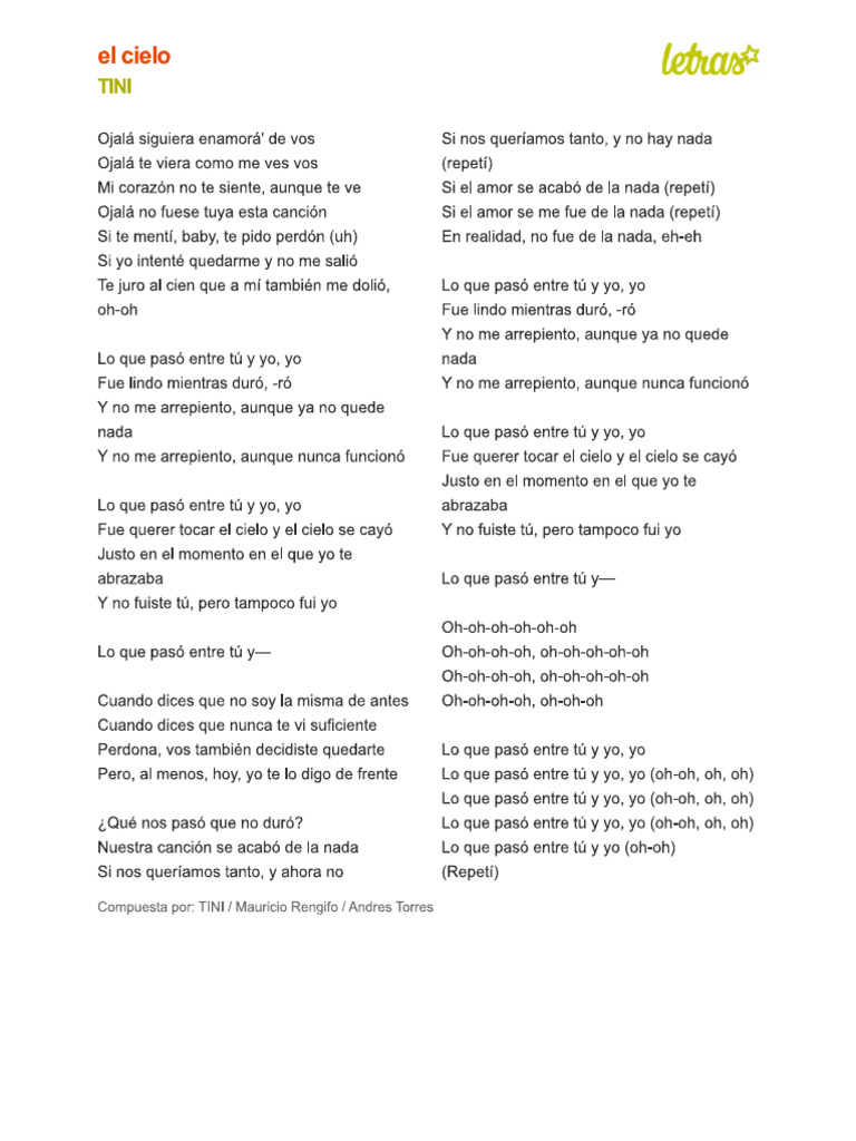 El Cielo - Tini (Letra) | PDF