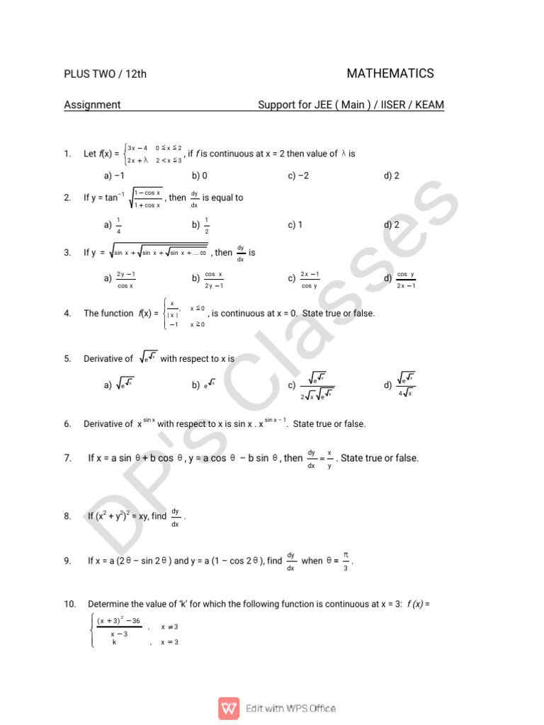 DIFFERENTIATION - Assignment | PDF | Geometric Measurement | Special Functions