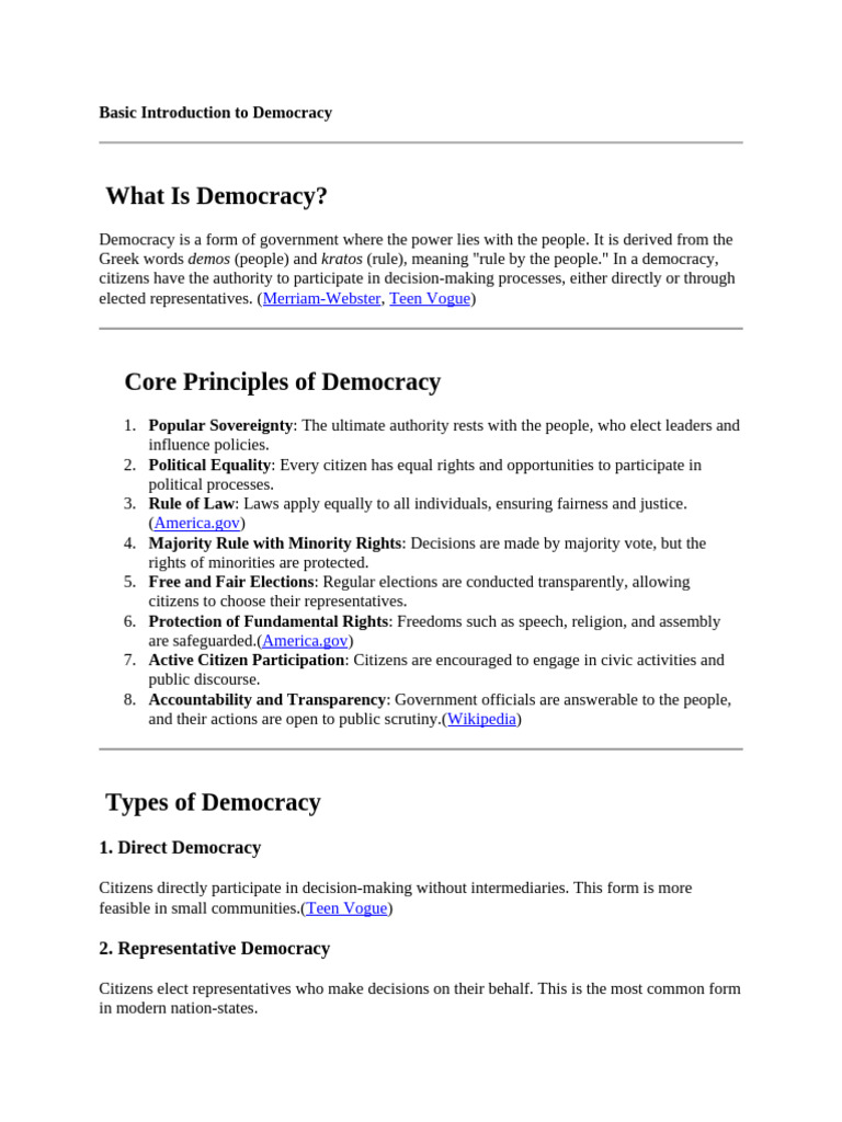 Basic Introduction To Democracy | PDF | Democracy | Political Ideologies