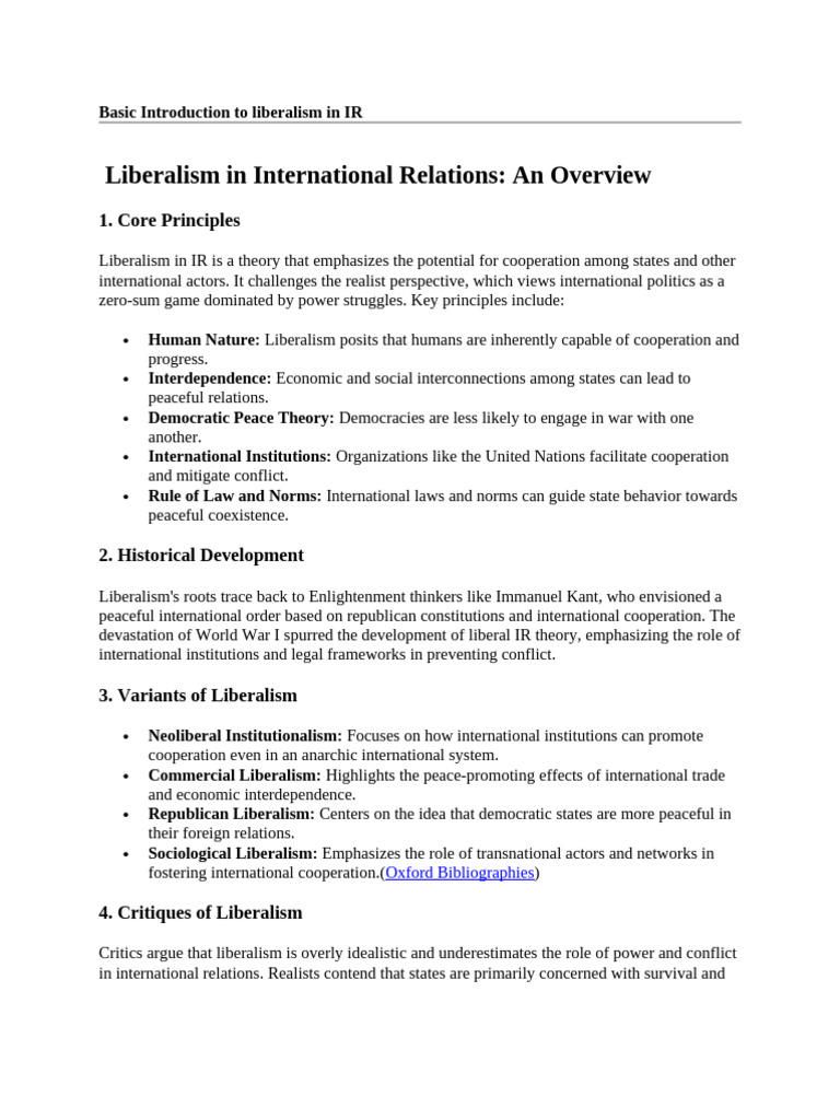 Basic Introduction To Liberalism in IR | PDF | International Relations ...