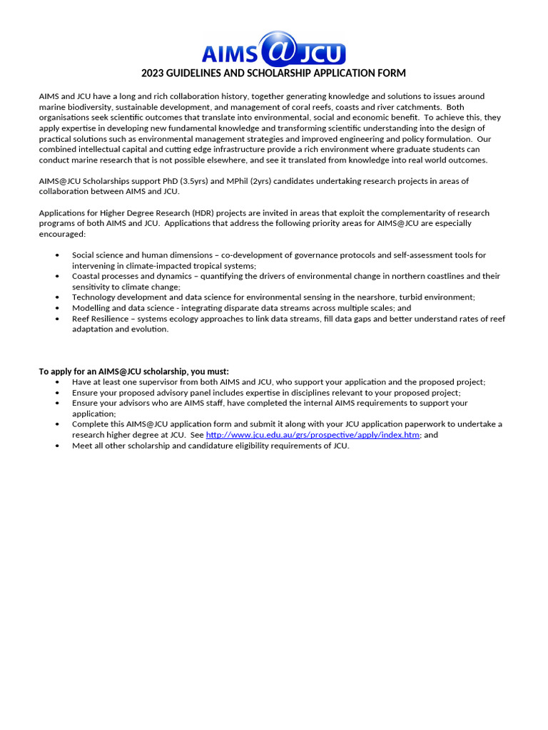 2023-AIMS@JCU-Scholarship-Application-Form | PDF | Science | Coast