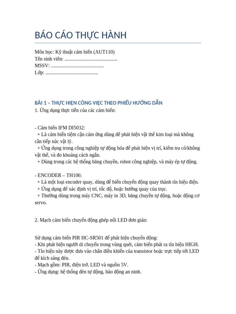 BaoCao ChiTiet Lab1 CamBien | PDF