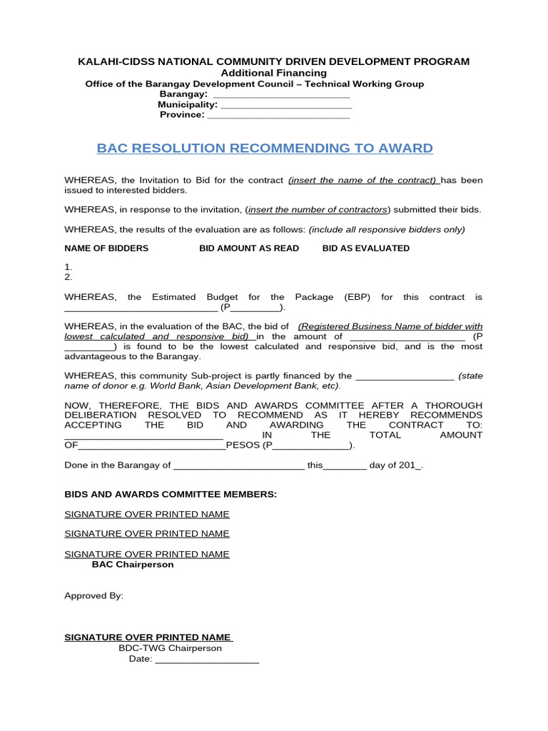 BAC Resolution for Contract Award | PDF