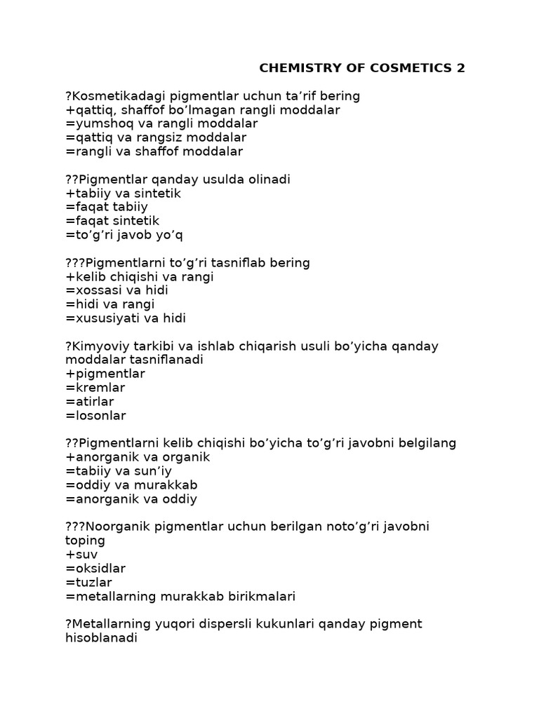 Chemistry of Cosmetics 2 - Uz | PDF