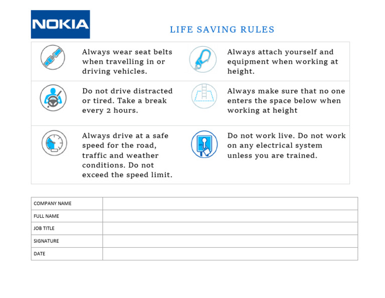 #2 Nokia Life Saving Rules - Adherence English | PDF