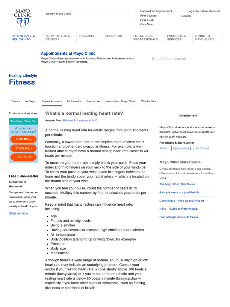 Heart Rate - What's Normal - Mayo Clinic | PDF | Heart Rate | Heart