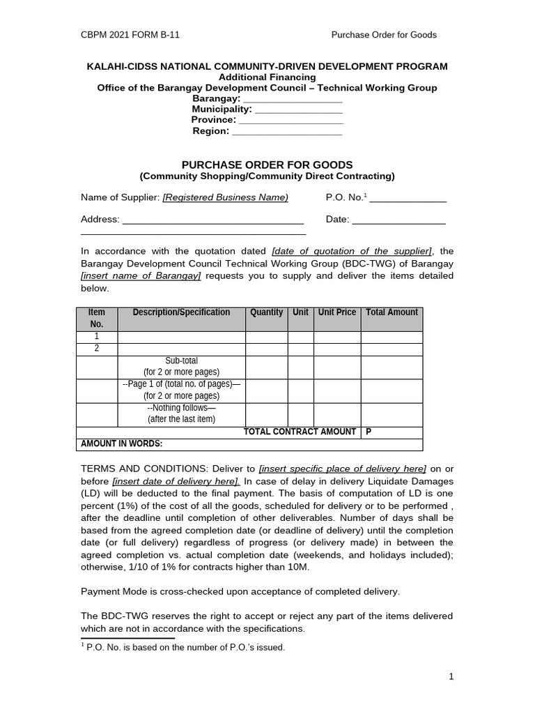 CBPM 2021 Form B-11 - Purchase Order For Goods (W Del Schedule) | PDF ...