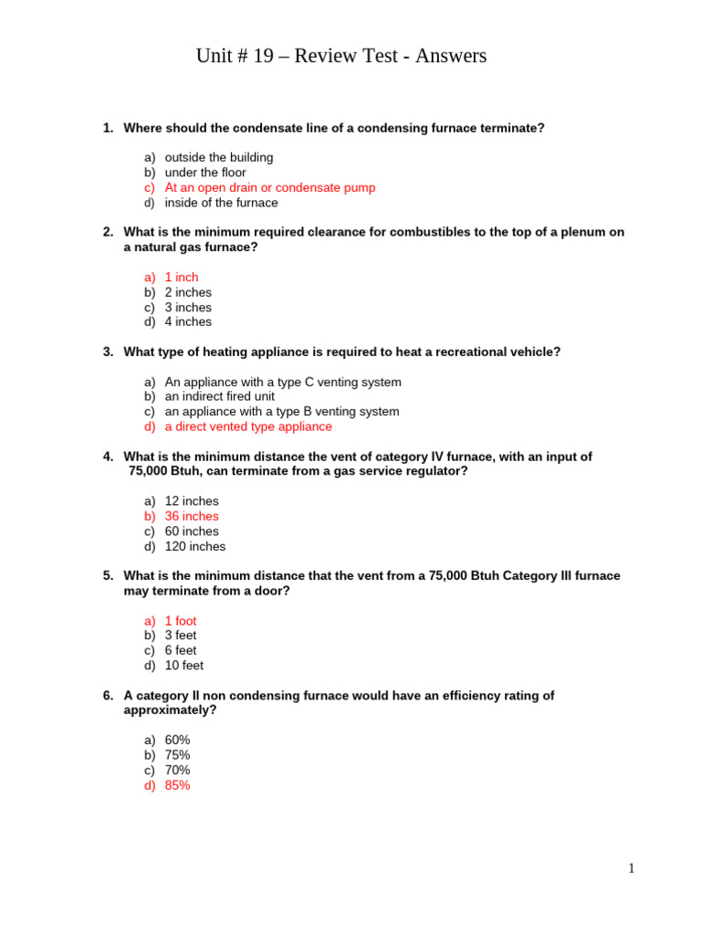 Furnace Installation Review Test Answers | PDF | Heat Exchanger ...