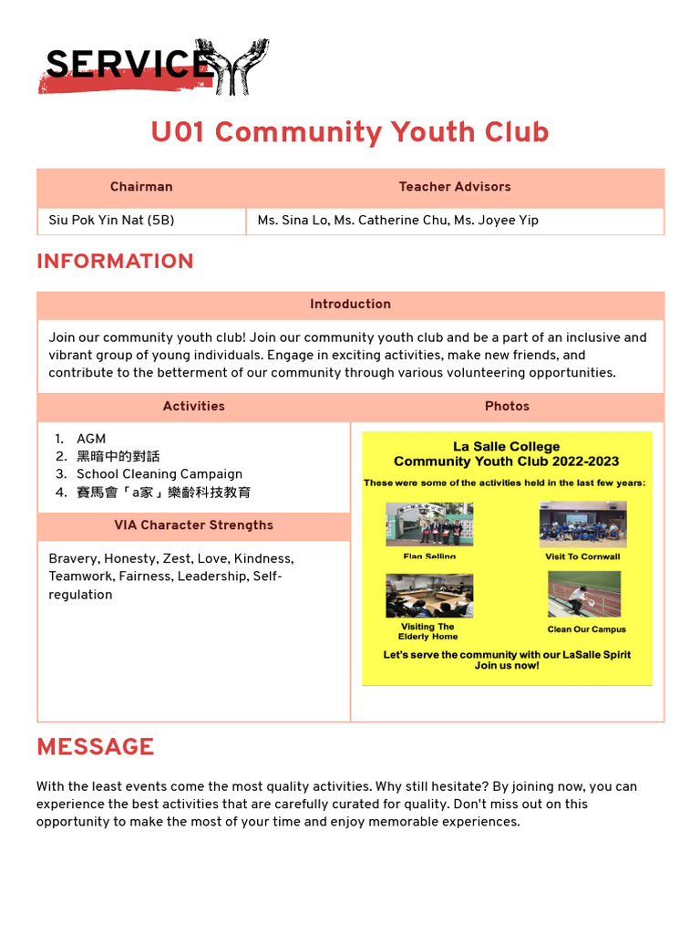 Service: U01 Community Youth Club | PDF