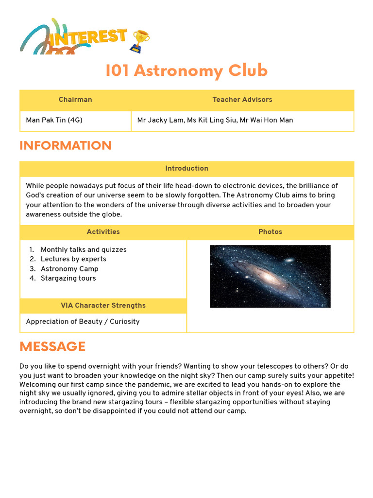 I01 Astronomy Club: Interest | PDF