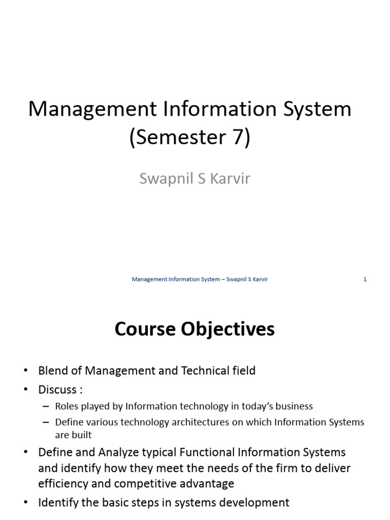 MIS - Sem 7 - Syllabus - Swapnil Karvir | PDF | System | Information