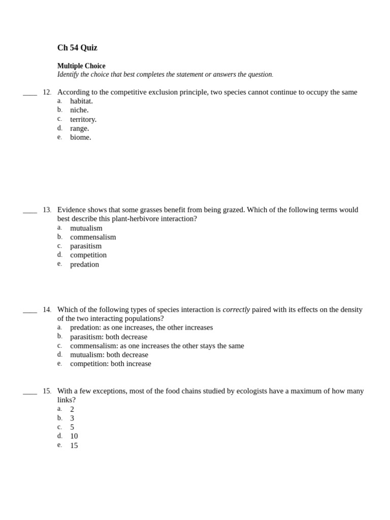 Ecological Interactions and Food Chains Quiz | PDF | Predation | Ecology