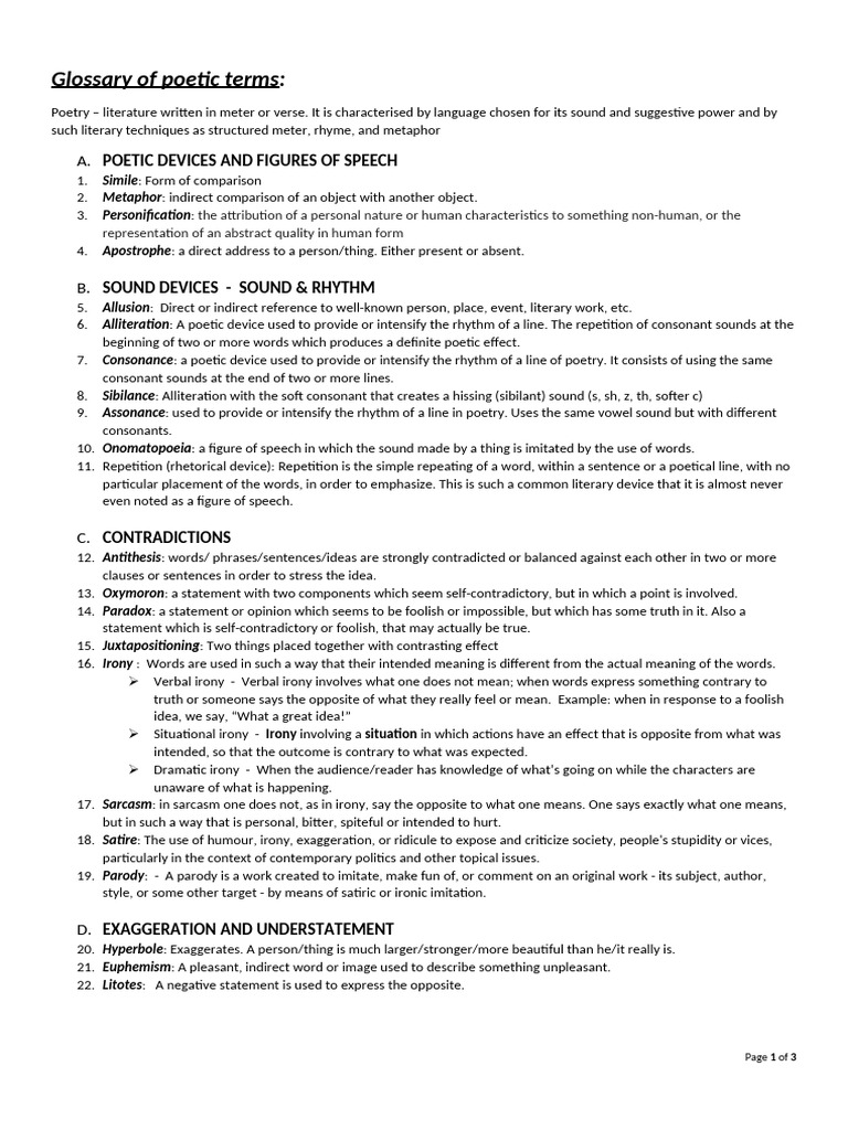 Glossary of Poetic Terms | PDF | Poetry | Irony