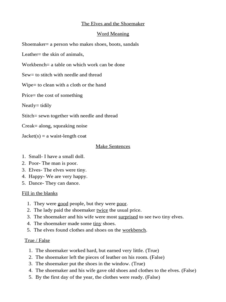 The Elves and The Shoemaker | PDF