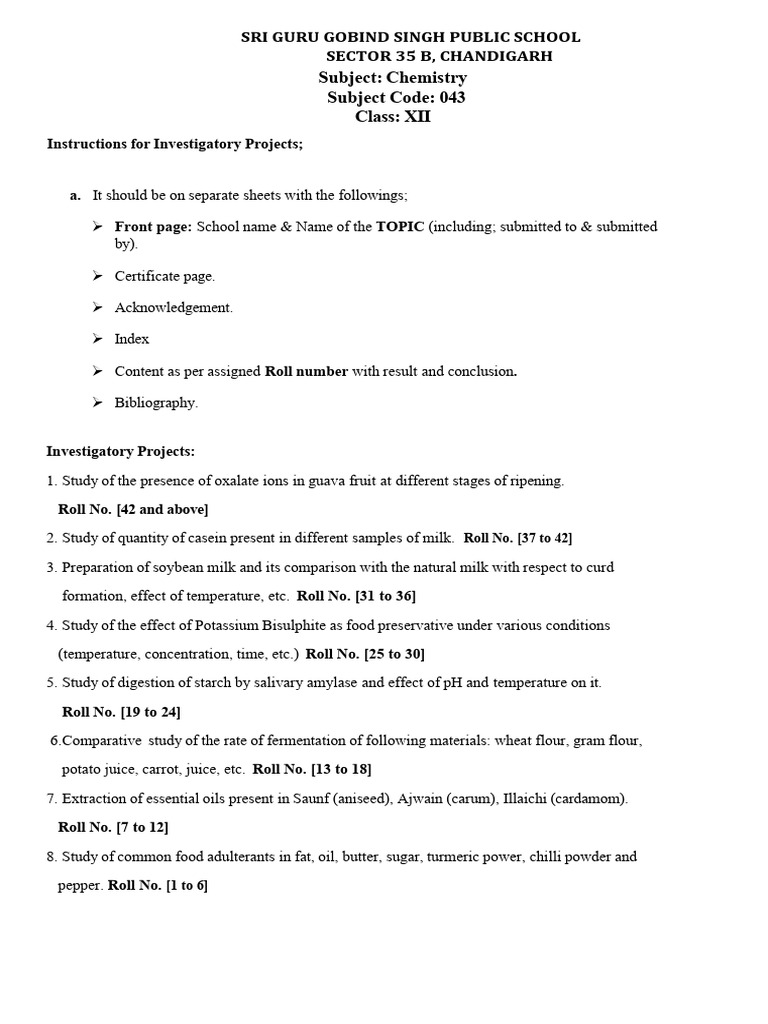 Chemistry Investigatory Projects | PDF