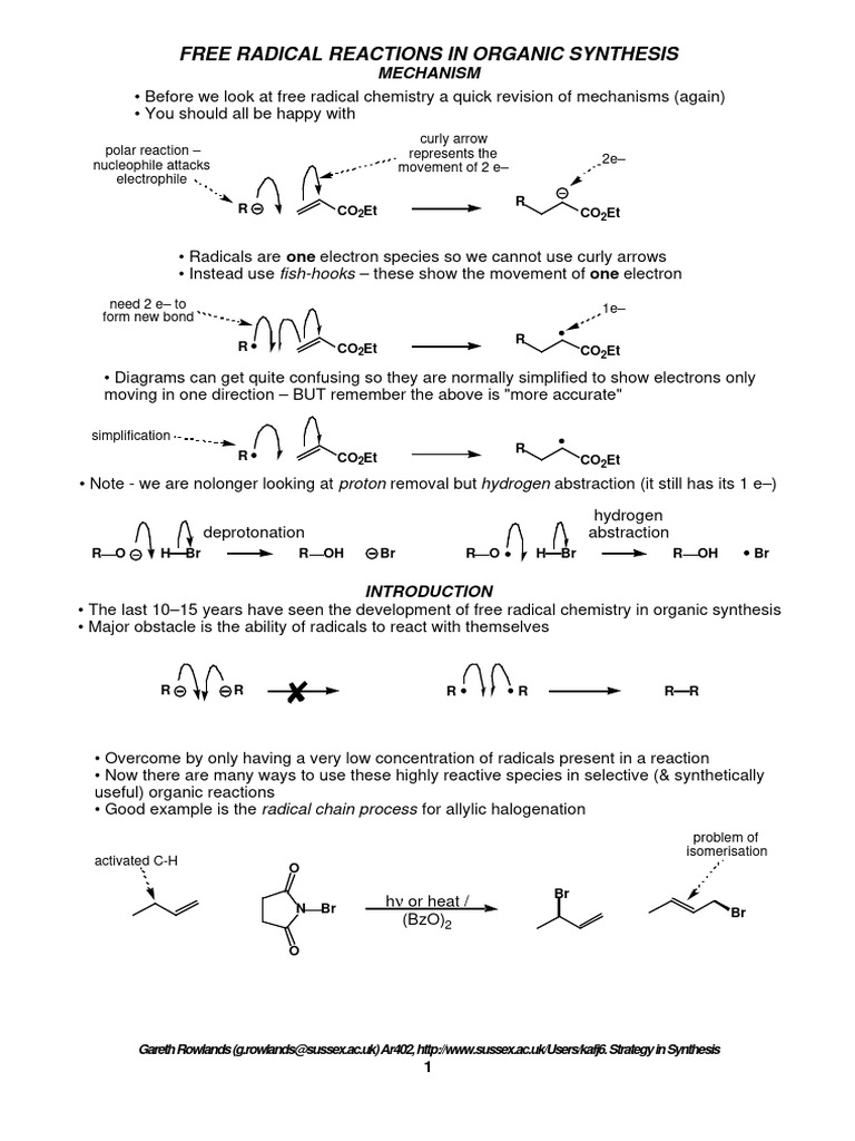 Free Radical Reactions in Organic Synthesis Mechanism | PDF | Chemical ...