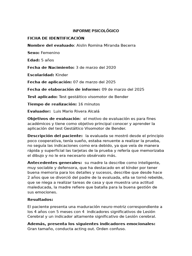 Bender Sujeto 2 | PDF | Psicología cognitiva | Sicología