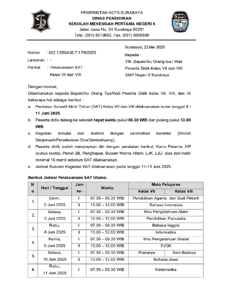 Surat Edaran SAT 2024-2026 | PDF