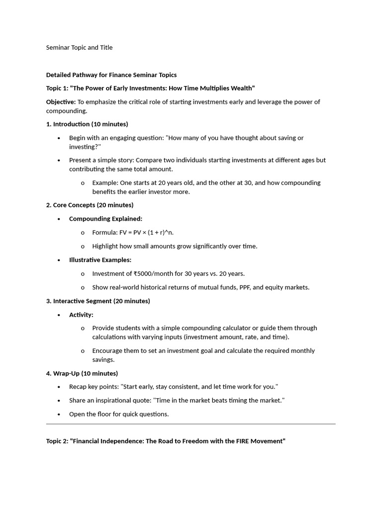 Seminar Topic and Title | PDF | Investing | Economies