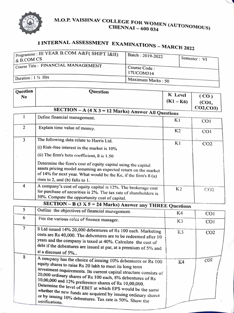 Management Accouting B.com QPS | PDF | Capital Structure | Balance Sheet