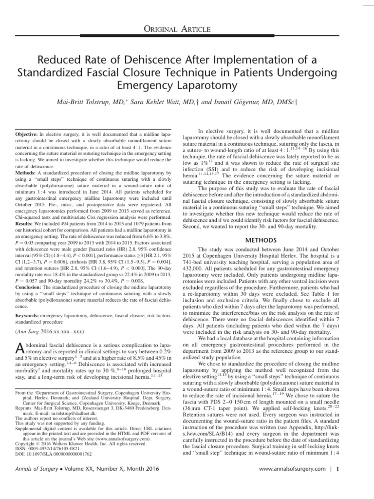 Reduced Rate of Dehiscence After Implementation of A Standardized ...