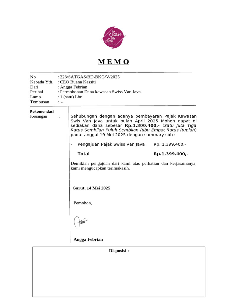 Memo Pengajuan Pajak April 2025 | PDF