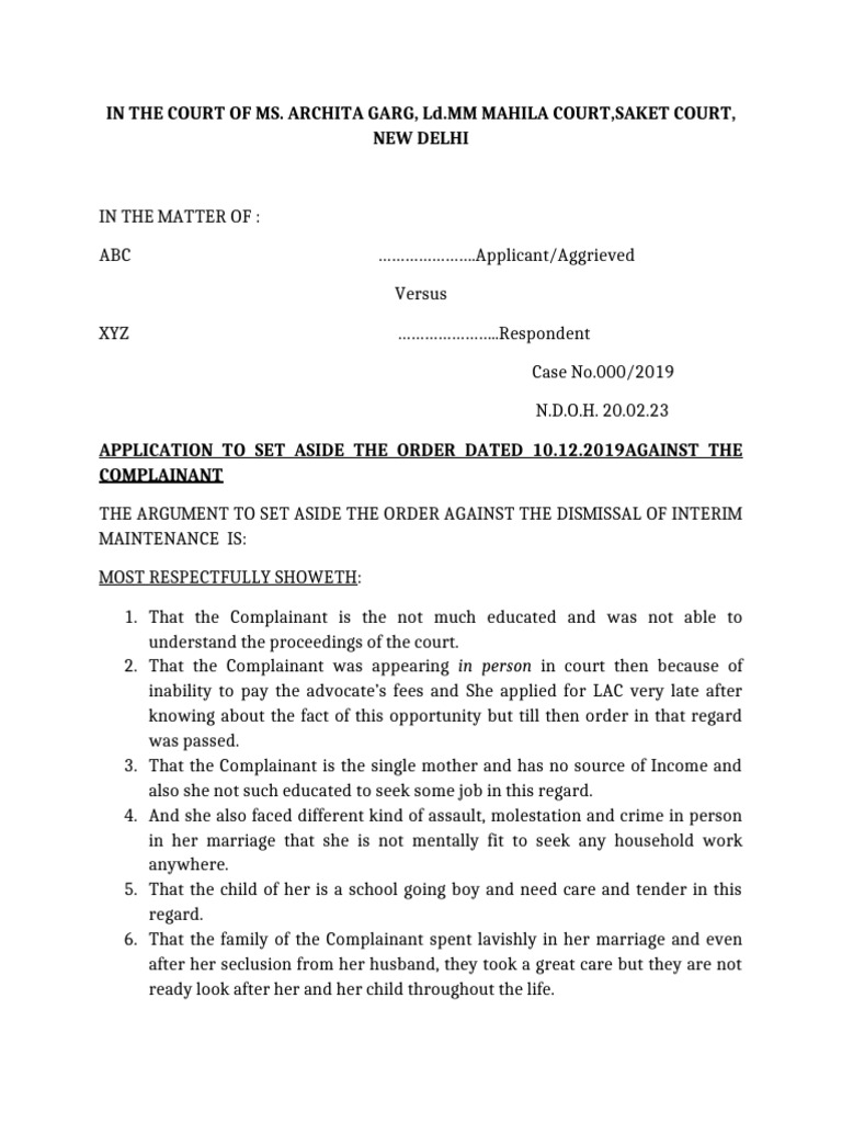 application to set aside order of dismissal of interim maintenace application | PDF | Justice ...
