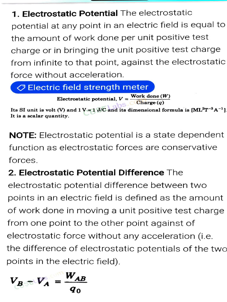 Ch2 Xii Electrostatic Potential and Capacitance | PDF | Electric Field | Voltage