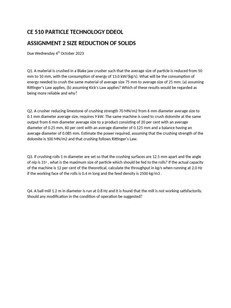 2024 DDEOL ASSIGNMENT 2 CE 510 PARTICLE TECHNOLOGY | PDF