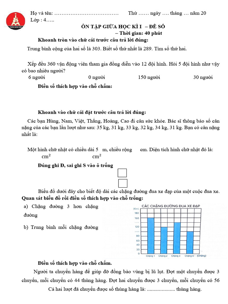Toán 4 - Ôn tập GKII | PDF