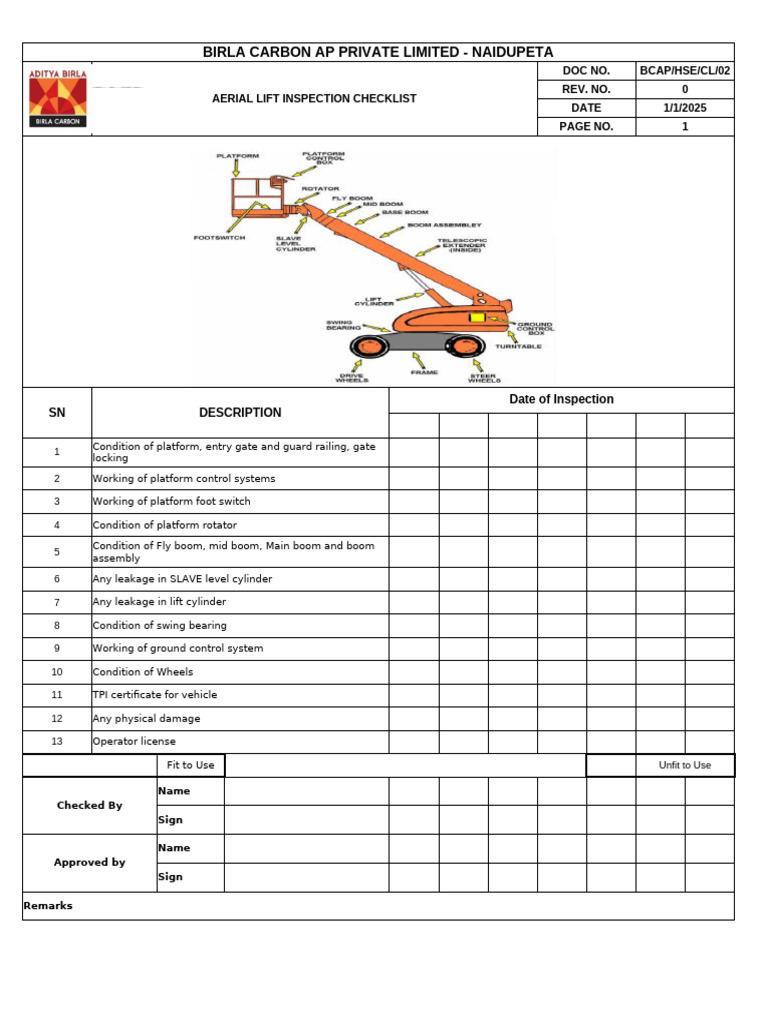 BCAP - Aerial Lift Checklist | PDF