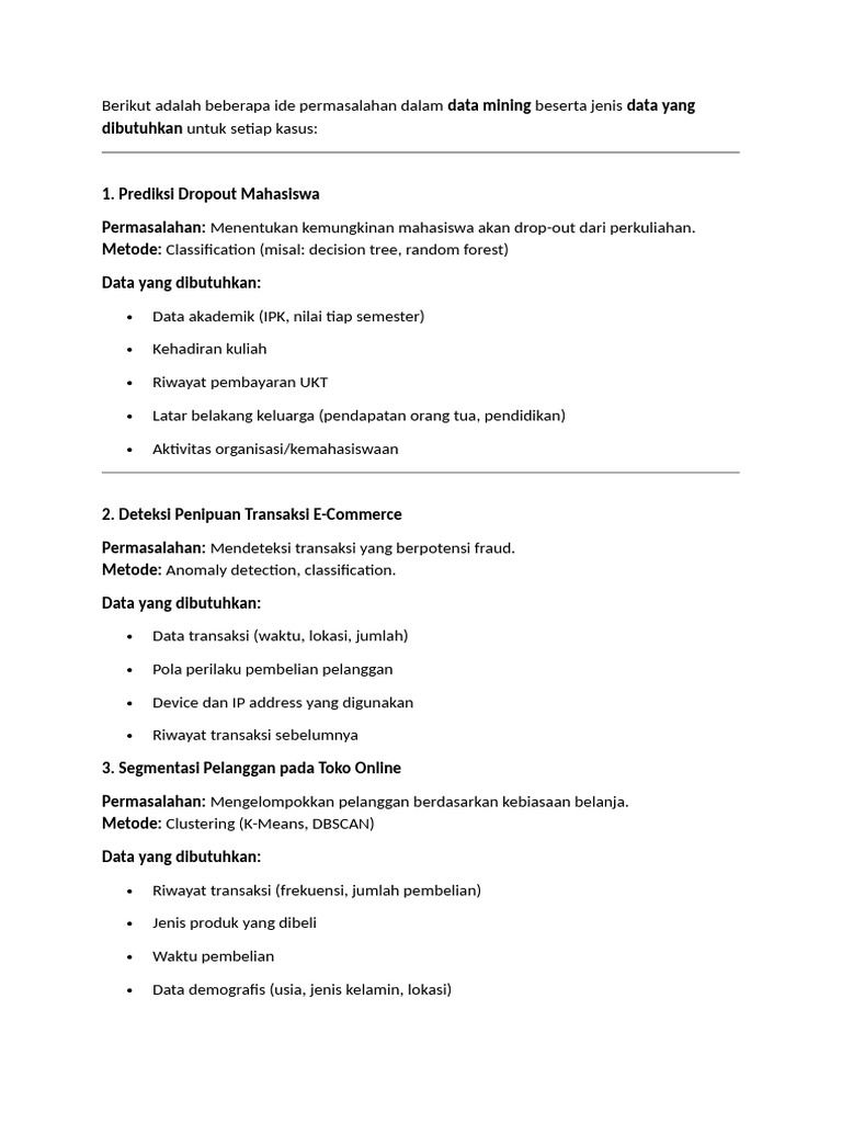 Tugas - Mencari Masalah Untuk Data Mining | PDF